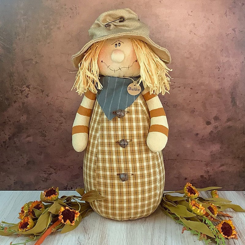 Scarecrow Doll Soft Sculpture, Sheldon Goofy Harvest Figure, Plaid Body ...