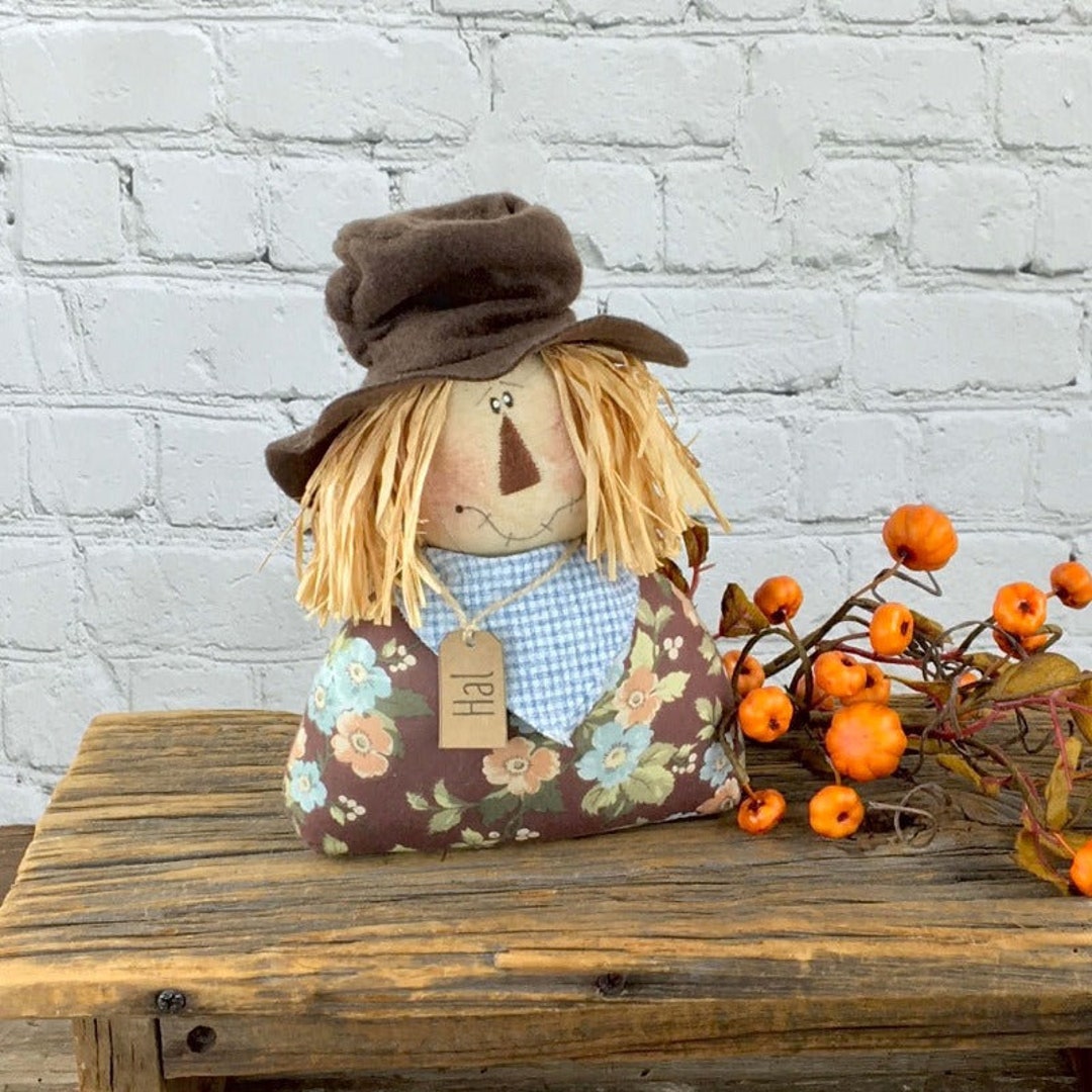 Scarecrow Doll Soft Sculpture: Floral Print Body, Cozy Autumn Charm ...