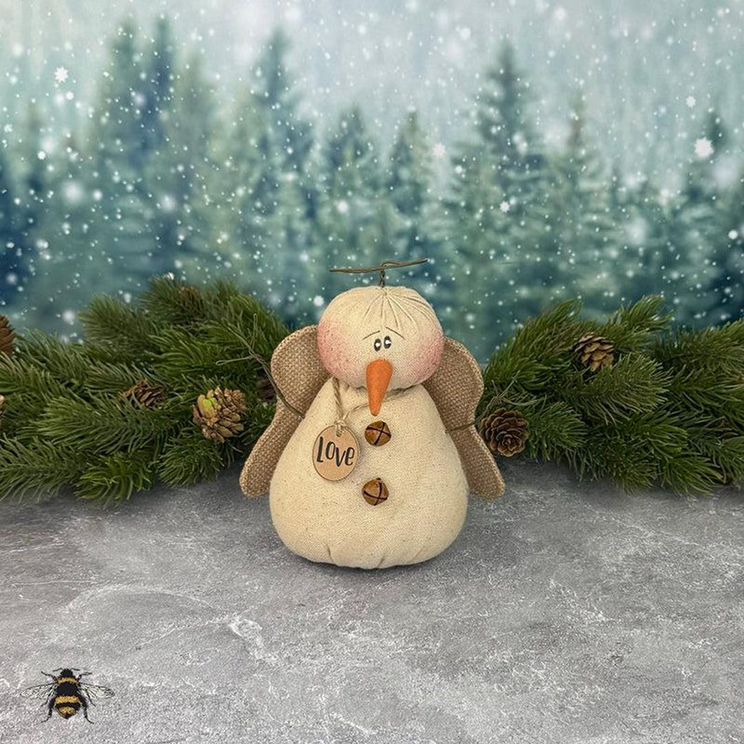 Snowman Angel Soft Sculpture: Whimsical Winter Holiday Decor, Wire Halo ...