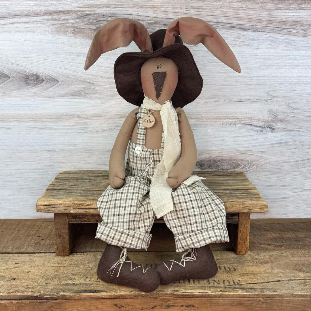 Horton the Hare Fabric Doll: Whimsical Bunny Sculpture, Artisan Crafted ...