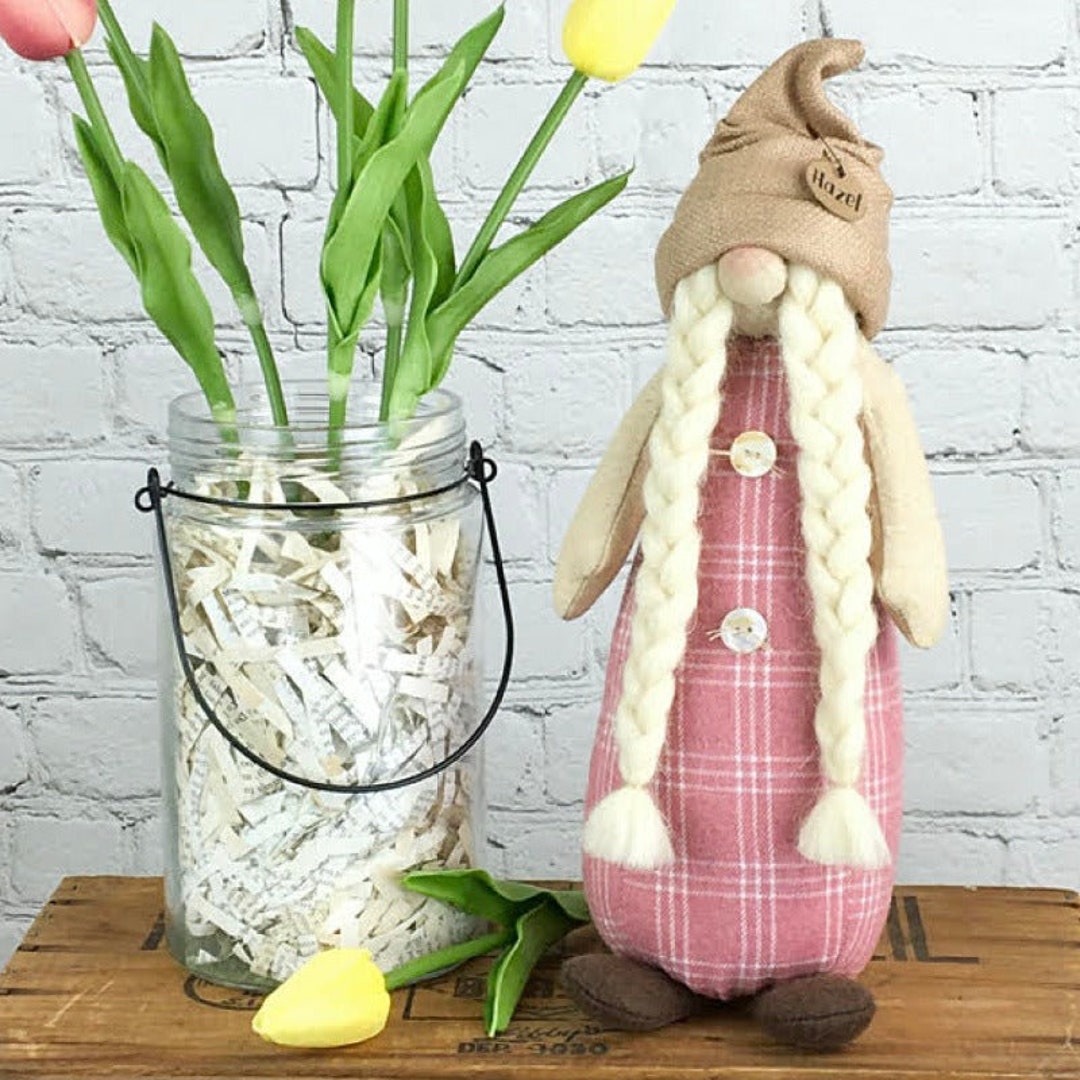 Hazel the Spring Pink Plaid Soft Sculpture Doll: Cozy Tan Hat, Handmade ...