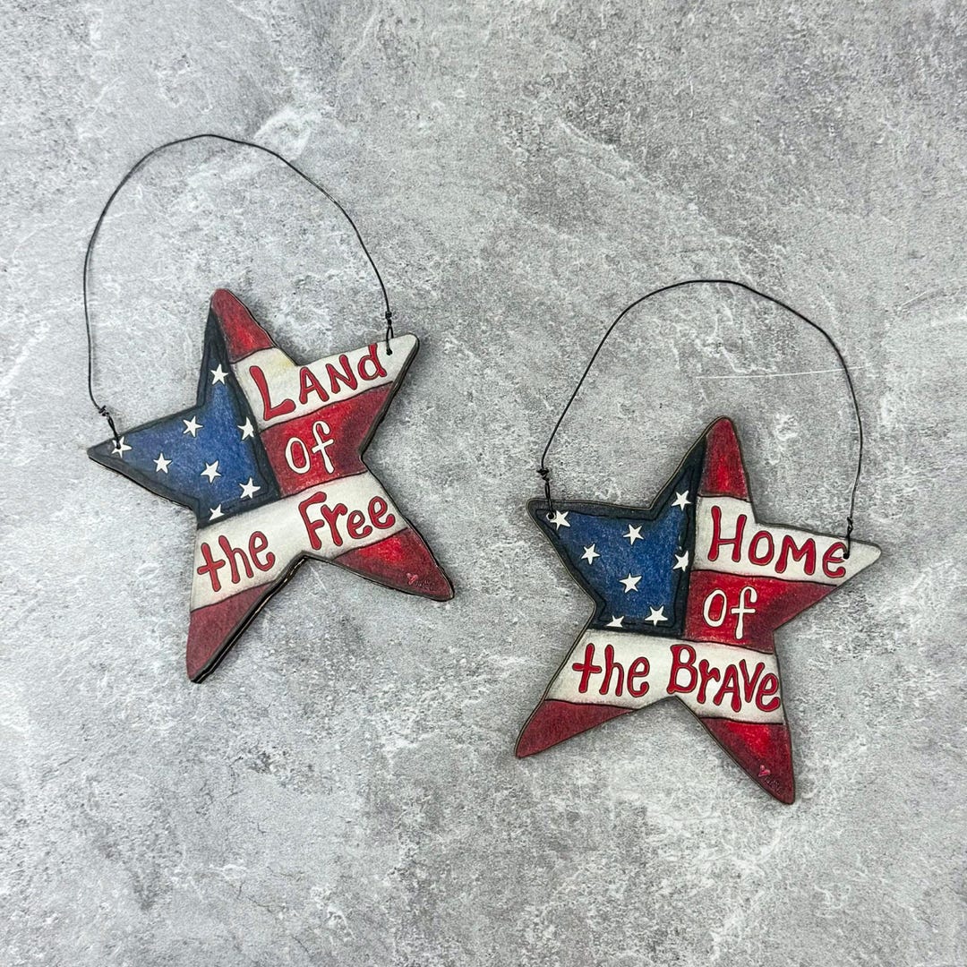 Patriotic Flag Star Doodle Ornament: Rustic Red White Blue Set, Wooden ...