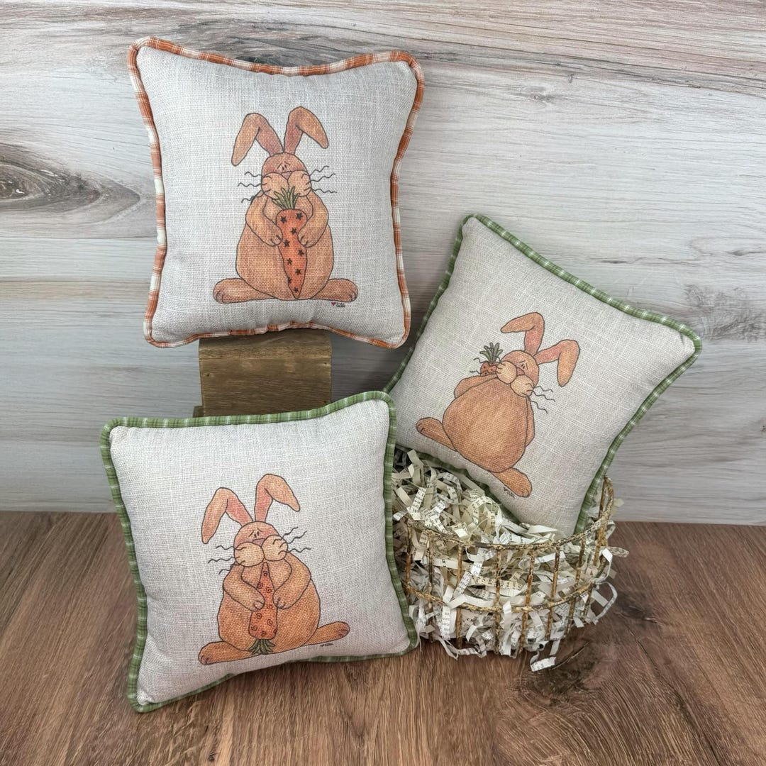 Small Whimsy Wabbit Doodle Pillow: Playful Cozy Accent, Durable Fabric ...