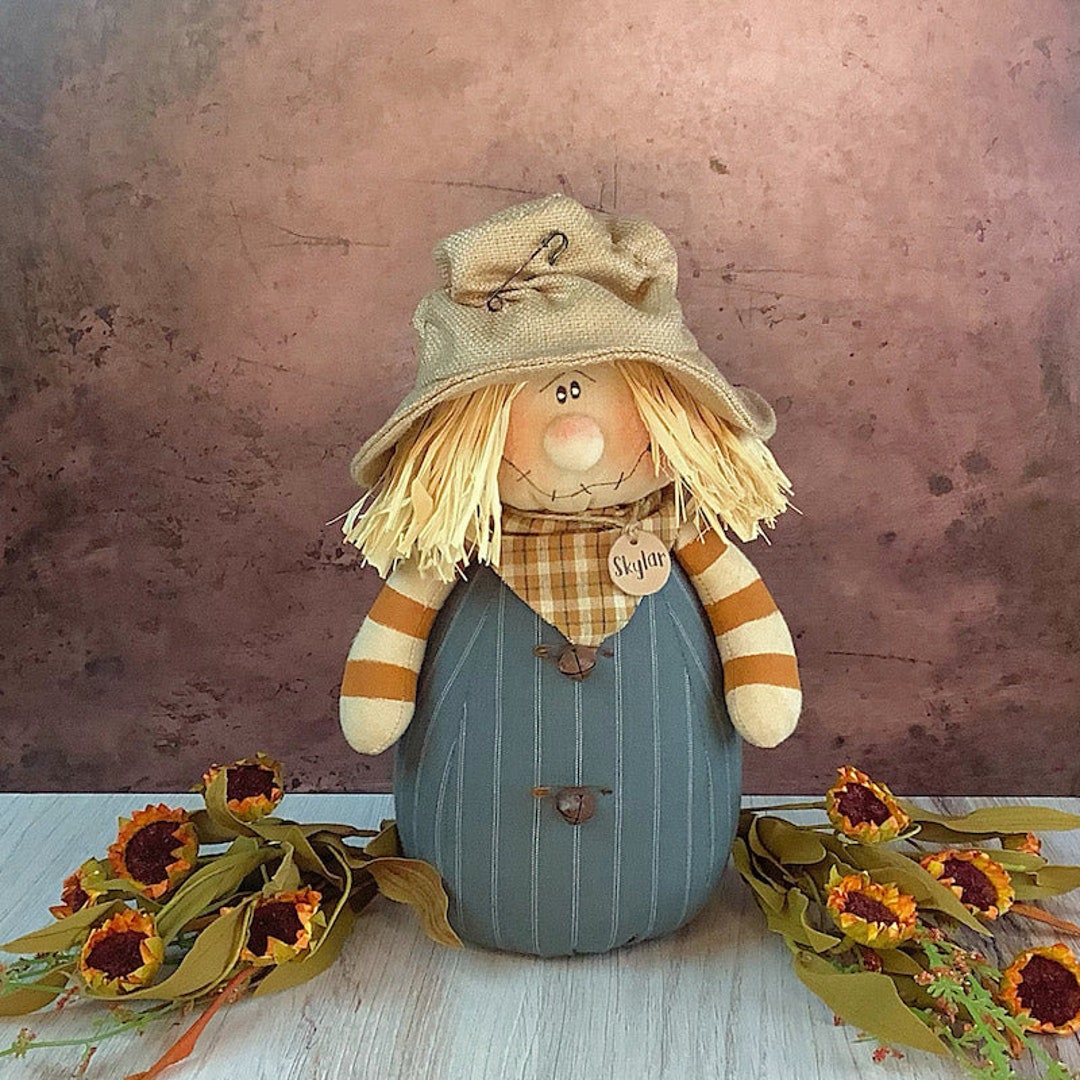 Scarecrow Soft Sculpture Doll, Skylar the Goofy Character, Blue Body ...