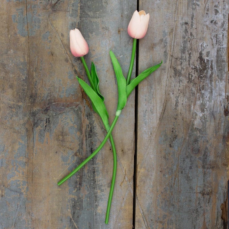 Pink Tulip Stems Real Touch - Spring Floral Decor Set - Soft Light Pink ...