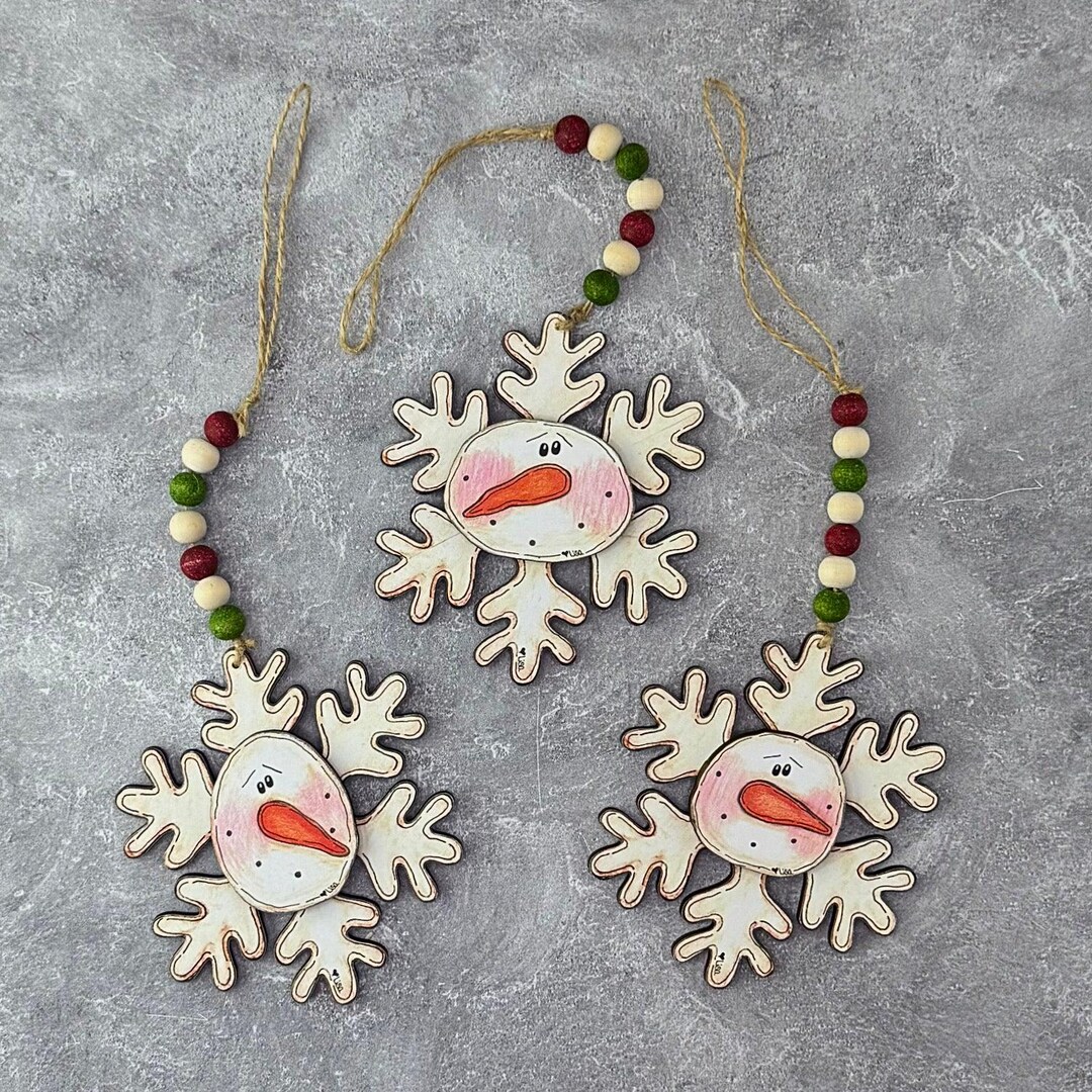 Hanging Snowflake & Snowman Head Doodle With Beads Ornament (sold ...