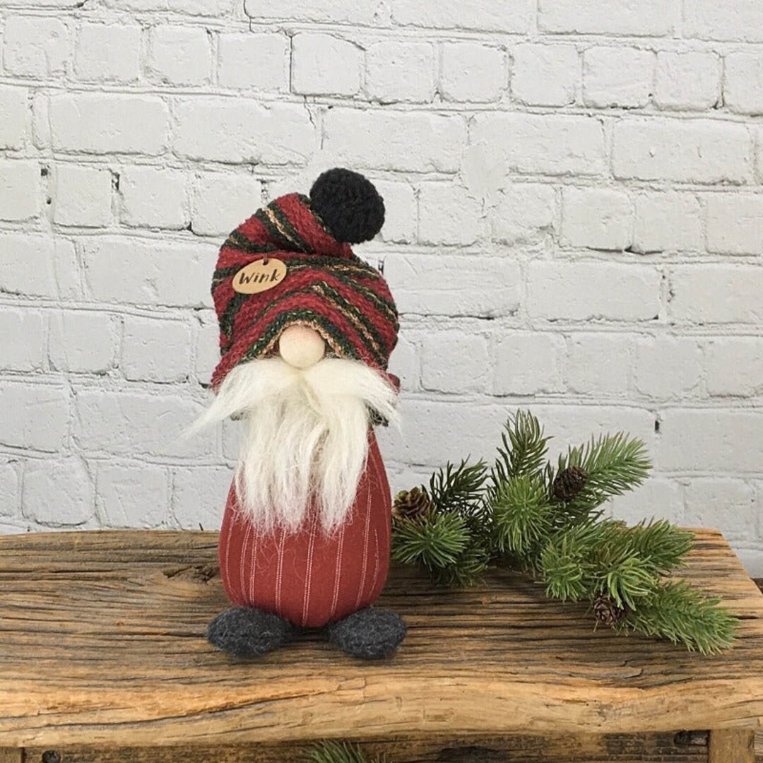 Christmas Gnome Doll - Bearded Wink the Gnome Soft Sculpture - Red ...