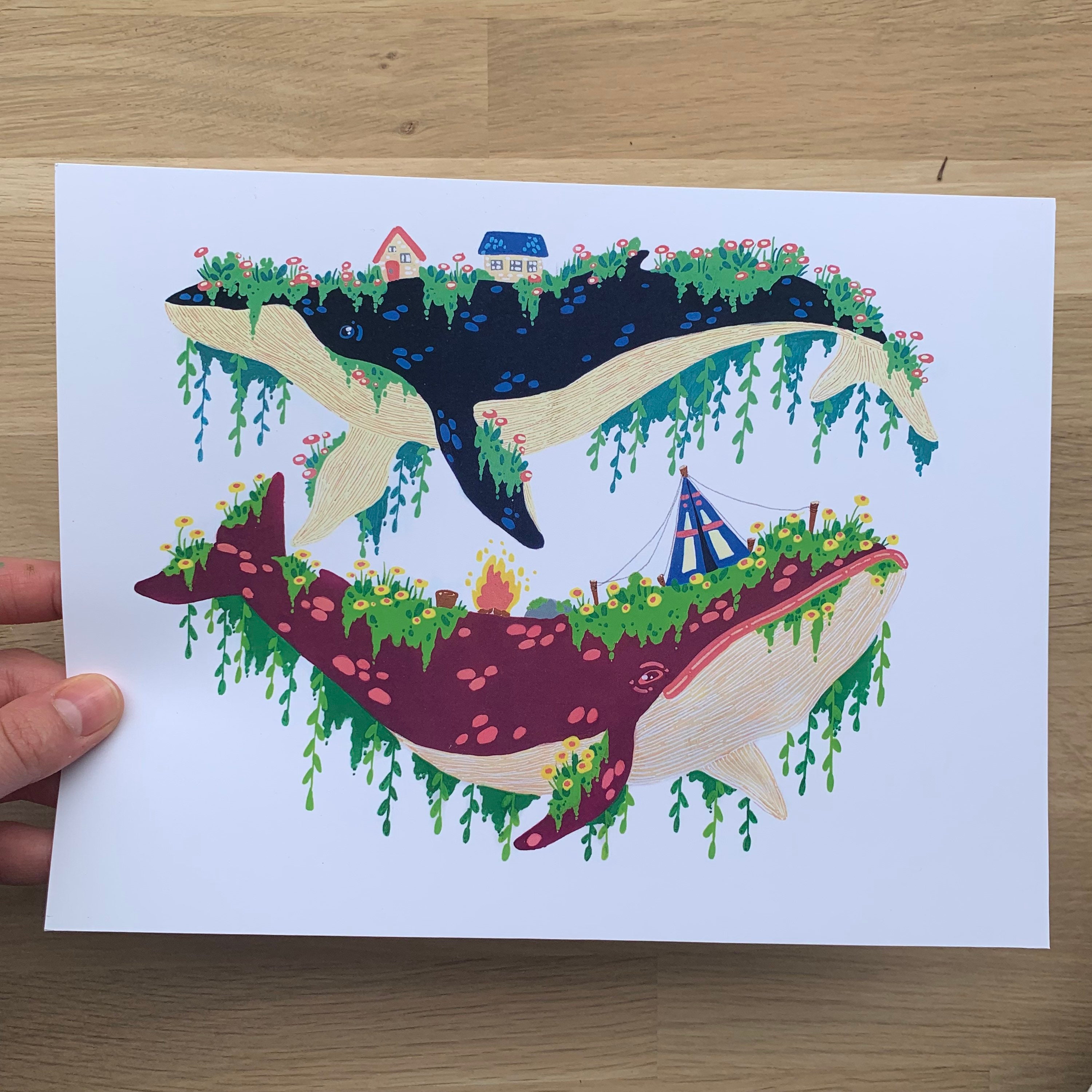 250 X 190 Print Posca Illustration Overgrown Whales | Etsy