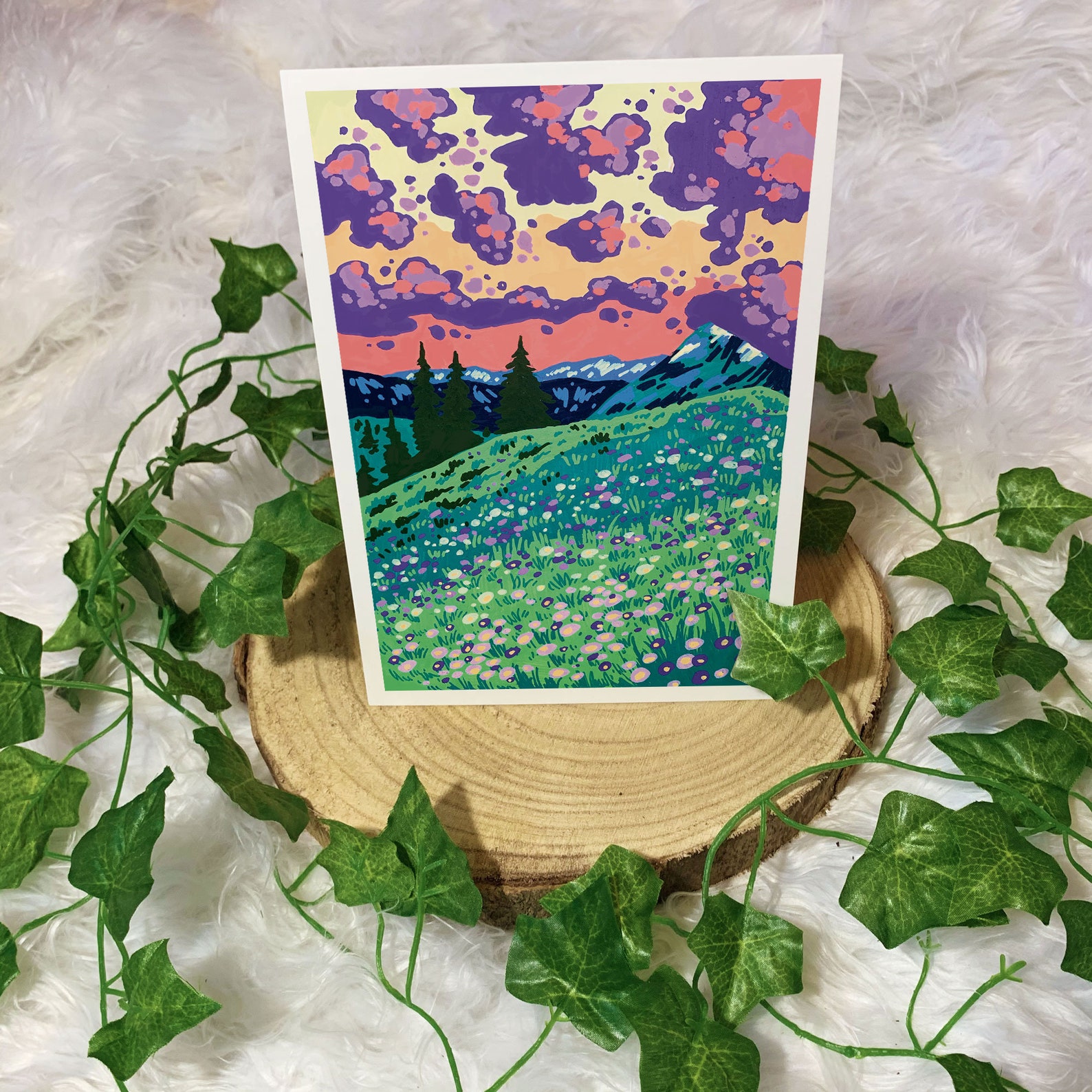 A5 Print Posca Illustration Sunset meadow | Etsy