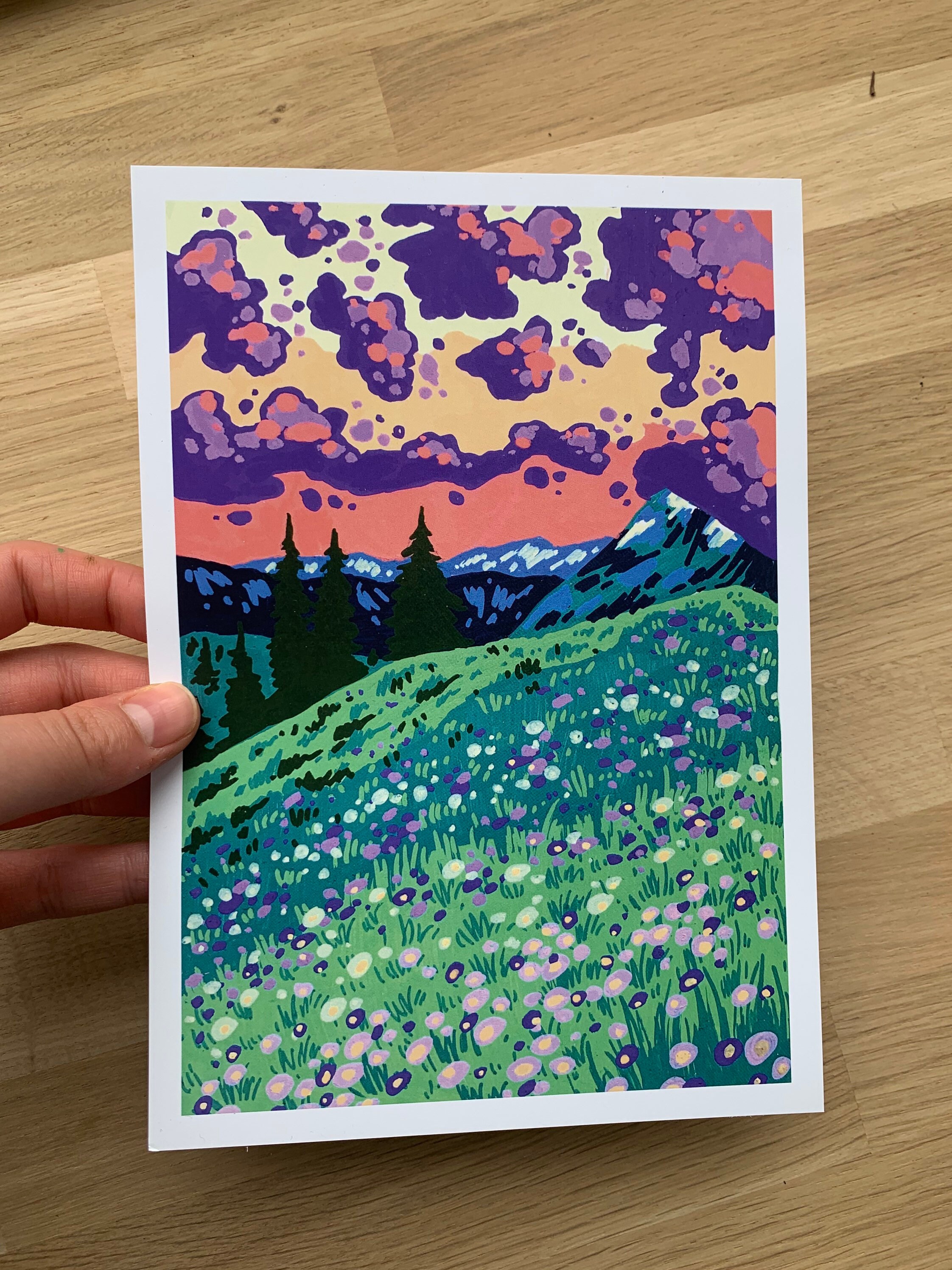 A5 Print Posca Ilustración Sunset meadow - Etsy España