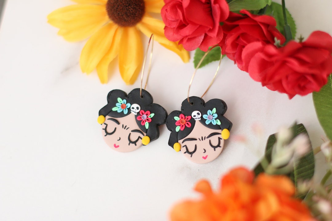Frida Kahlo Earrings, Day of the Dead, Polymer Clay, Hypoallergenic - Etsy