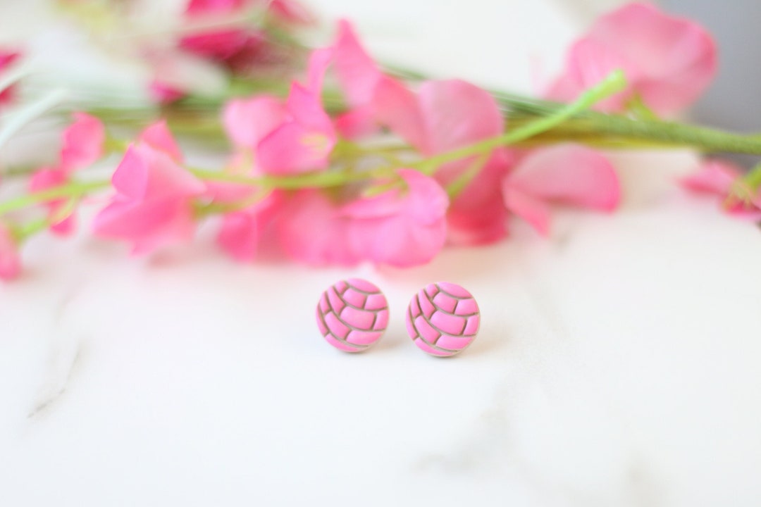 Concha Earrings: Pink Pan Dulce Studs, Mexican Jewelry - Etsy
