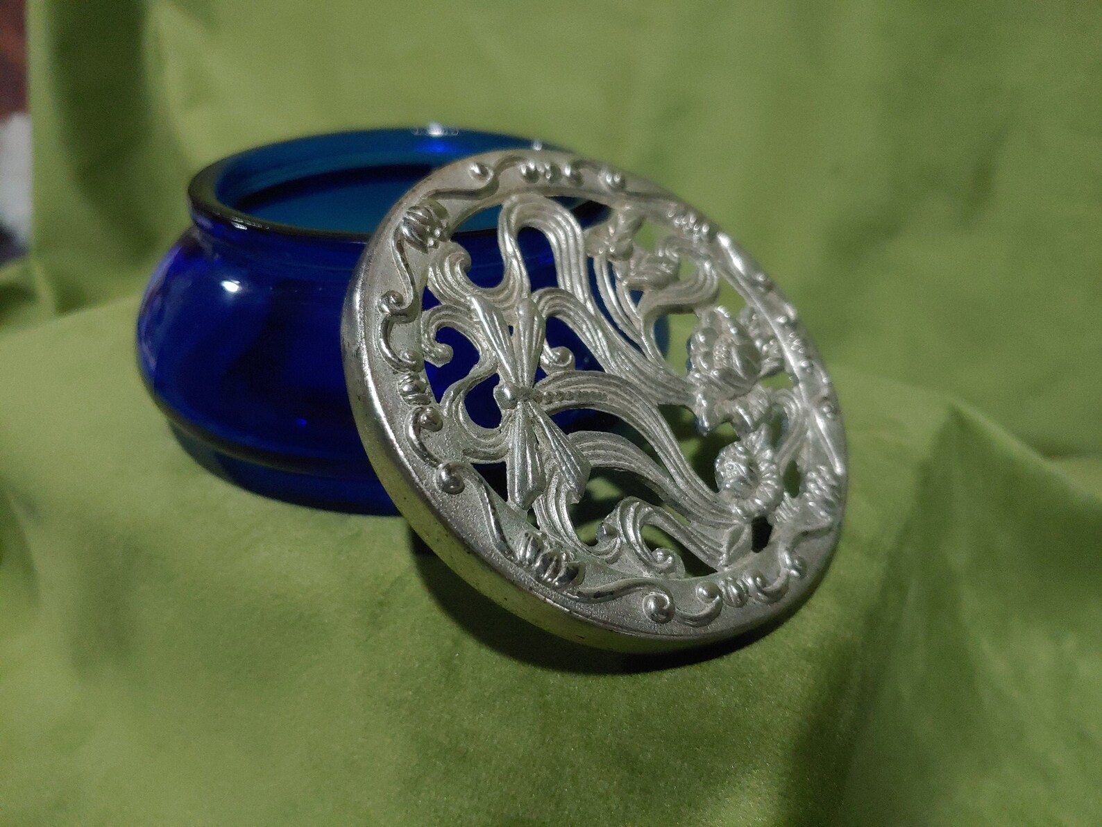 Cobalt Blue Trinket Dish With Metal Dragonfly Lid - Etsy