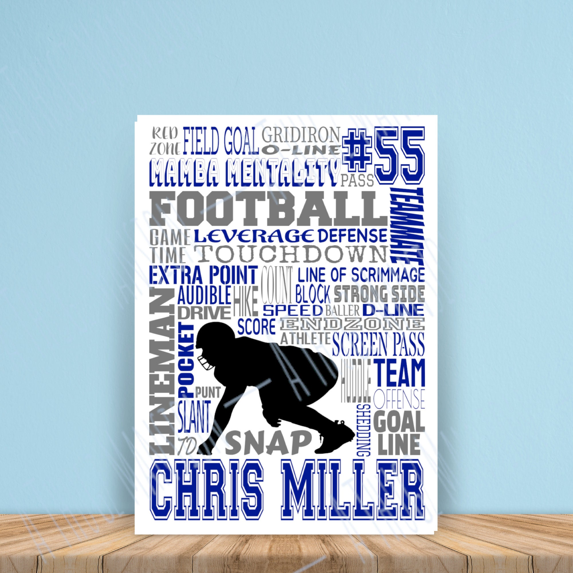 Customized Football Poster, Personalized Sport Typography, Football ...