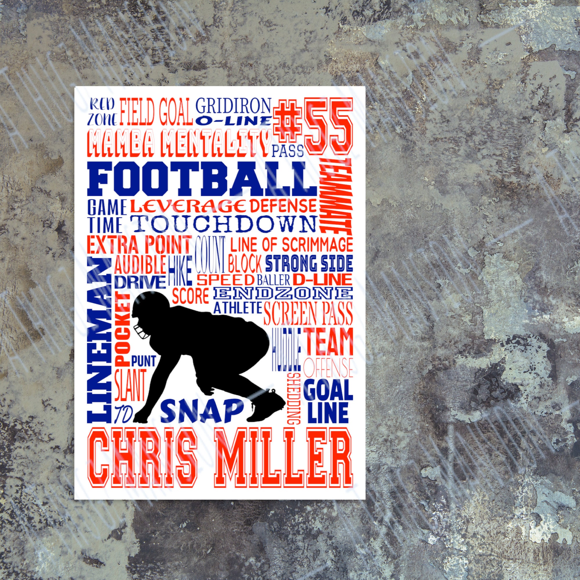 Customized Football Poster, Personalized Sport Typography, Football ...