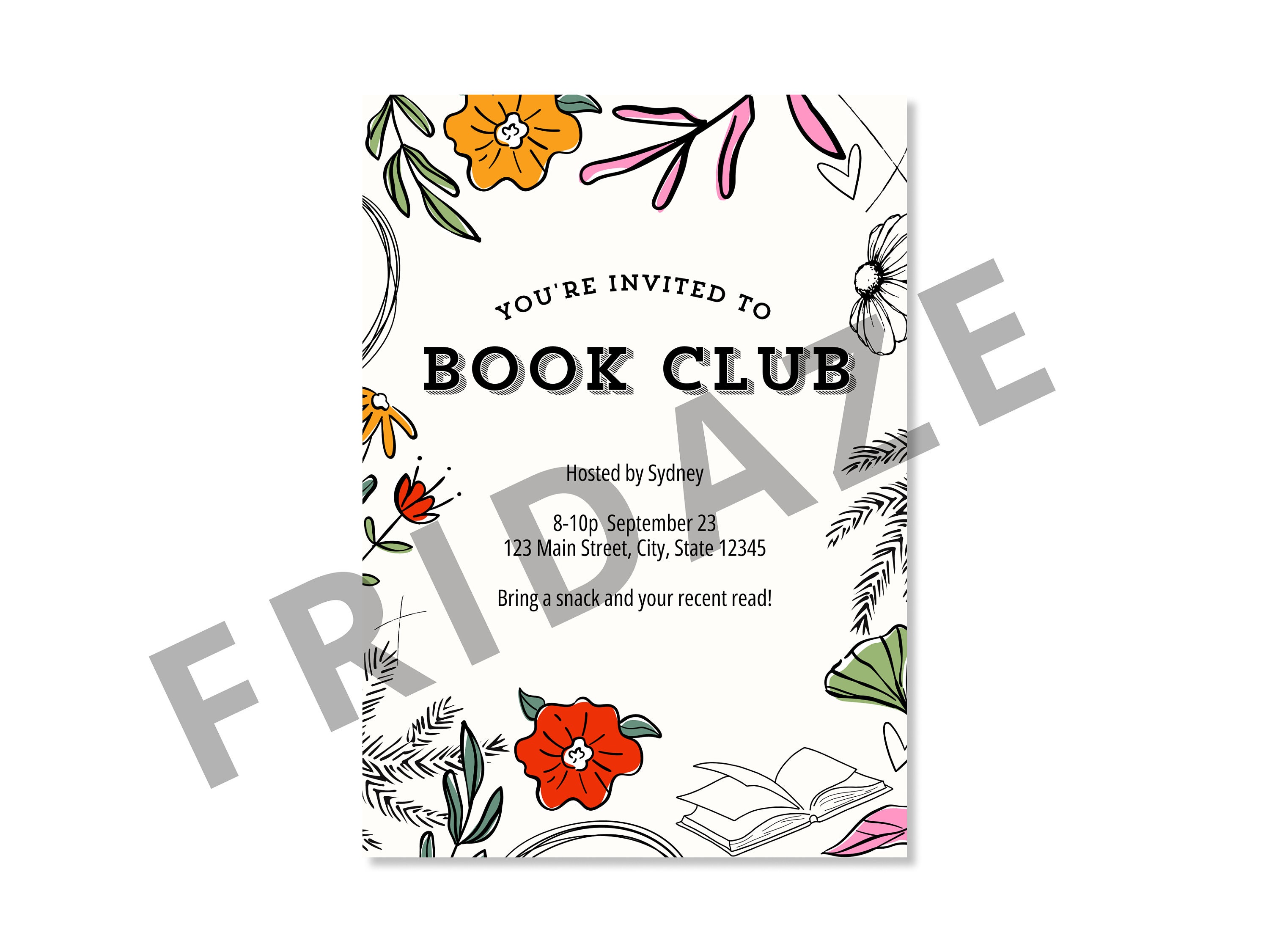 Book Club Digital Invitation, Custom Invitation for Book Club, Book ...