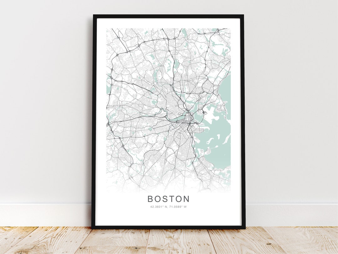 Boston City Map Print, Boston Massachusetts Poster, Boston Wall Art ...