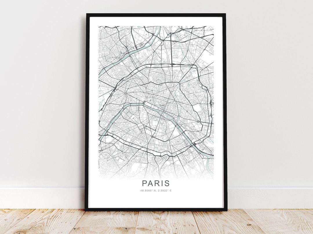 Paris City Map Print, Paris France Poster, Paris Wall Art, Paris Street ...