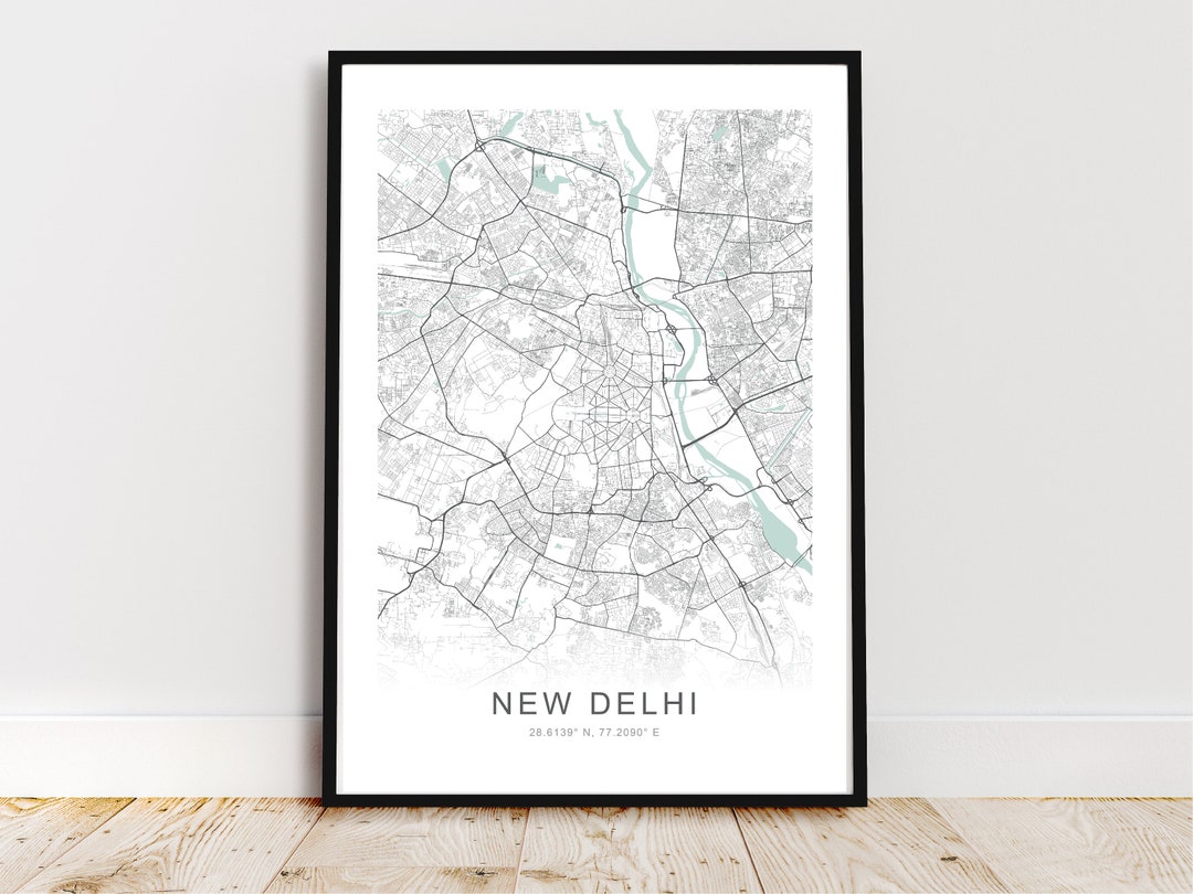 New Delhi City Map Print, New Delhi India Poster, New Delhi Wall Art ...