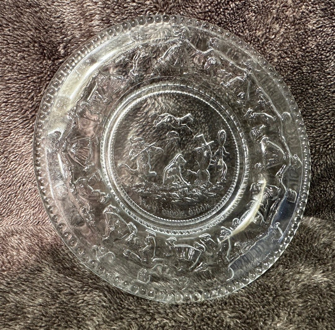 Mother Goose HEY DIDDLE DIDDLE Nursery Rhyme Clear Glass Small Serving ...