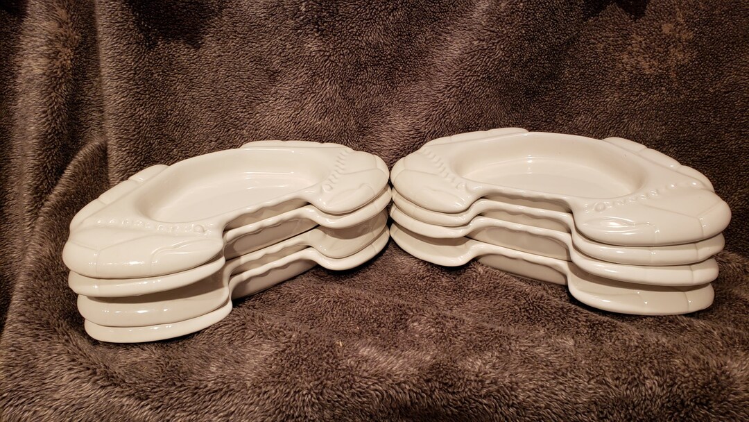 FIGURAL CERAMIC CRAB Plates Dishwasher & Microwave Safe Set of 8 Serve ...