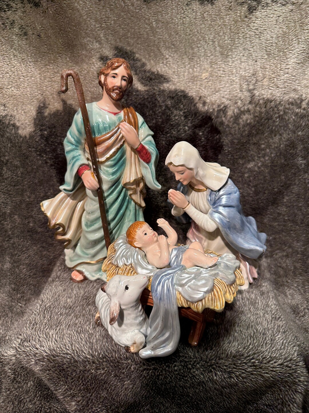 Fitz & Floyd Ceramic Hand Painted Nativity Figures - Joseph, Mary and ...