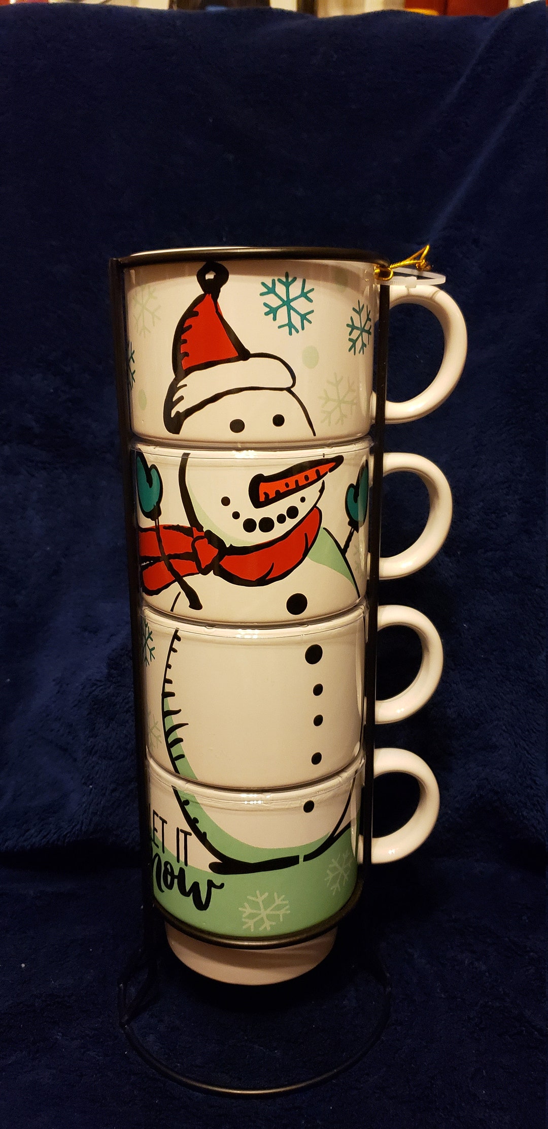 5-piece Snowman Ceramic Mug Tower Set Hand Painted GORGEOUS Each Mug ...