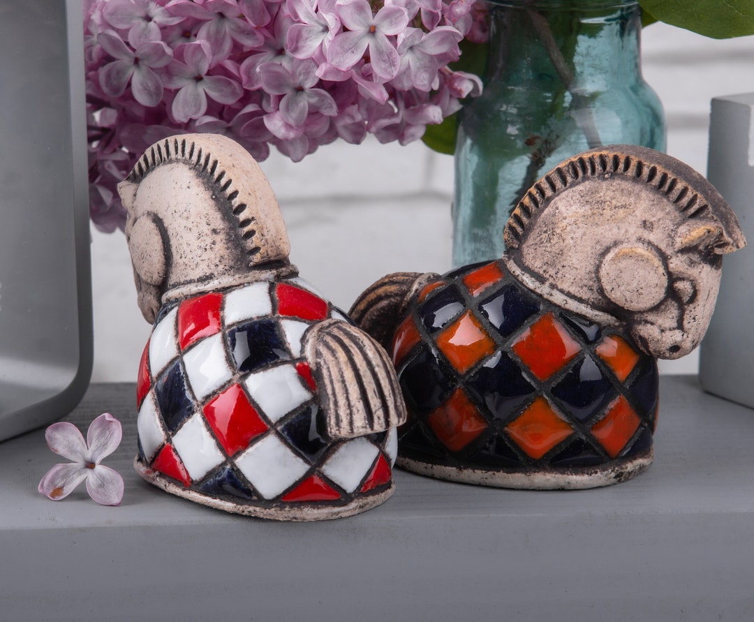 Handmade Checkered Ceramic Horse Figurine: Whimsical Shelf Decor - Etsy
