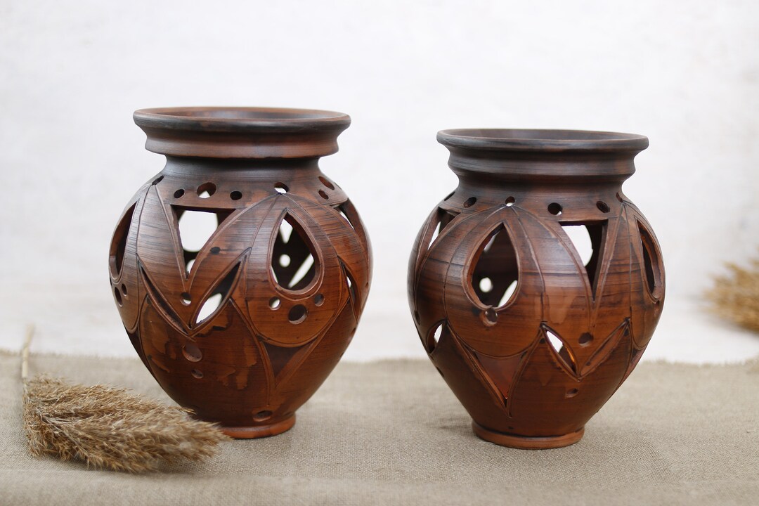 Handmade Openwork Vase Ceramic Dried Flowers Vase, Table Candle Lamp ...