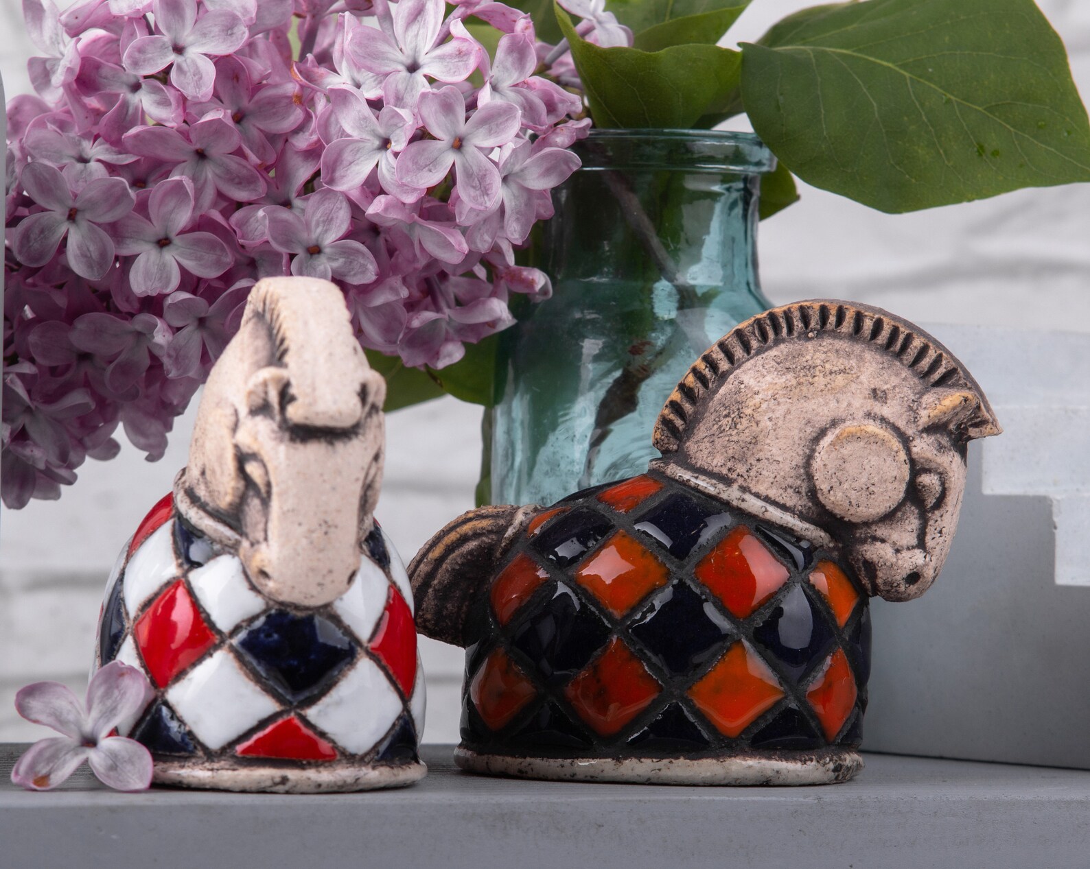 Handmade Checkered Ceramic Horse Figurine: Whimsical Shelf Decor - Etsy