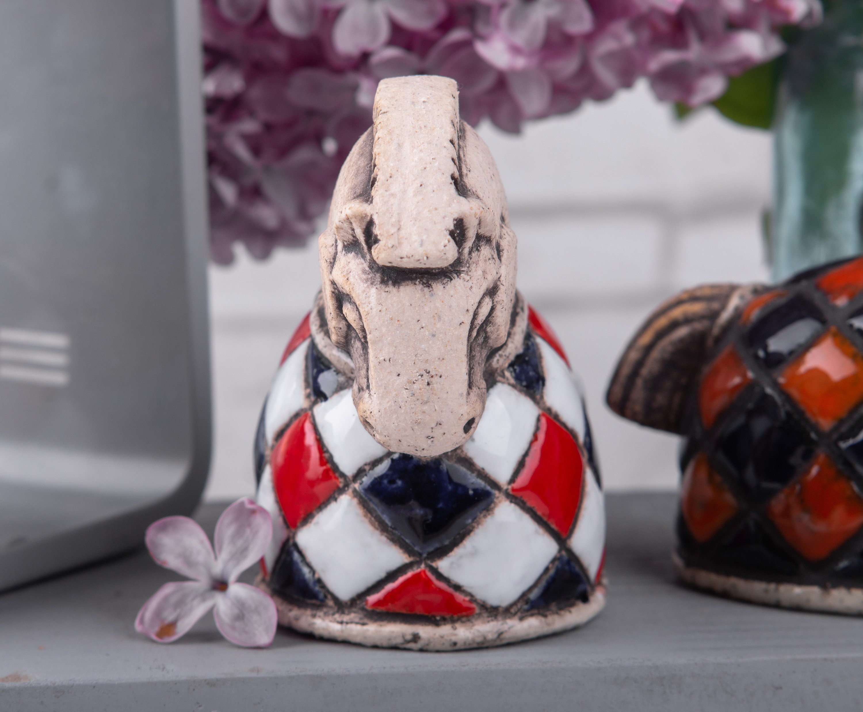 Handmade Checkered Ceramic Horse Figurine: Whimsical Shelf Decor - Etsy