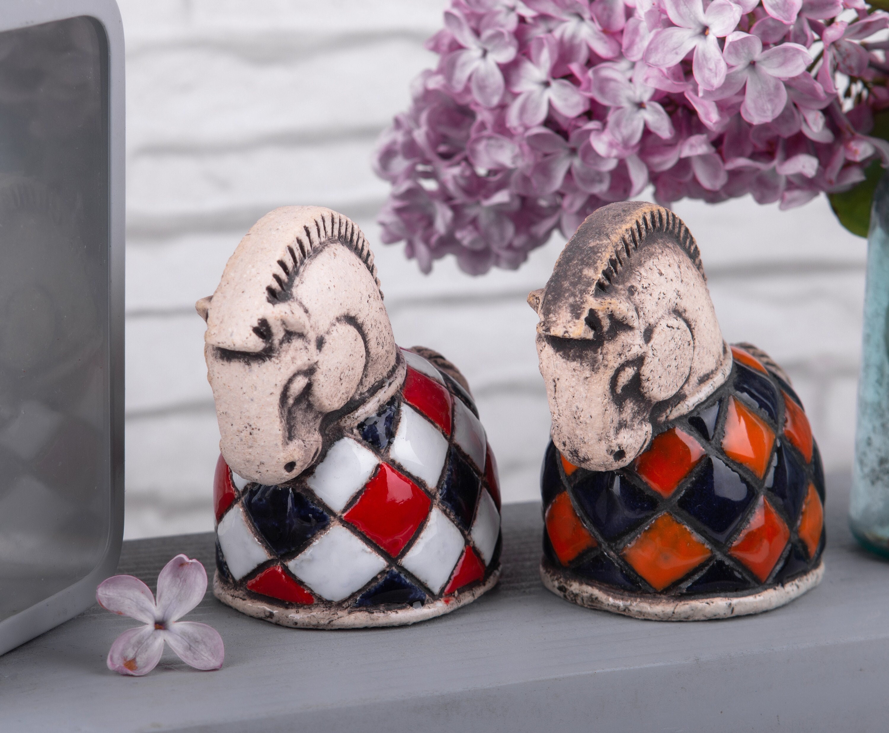 Handmade Checkered Ceramic Horse Figurine: Whimsical Shelf Decor - Etsy