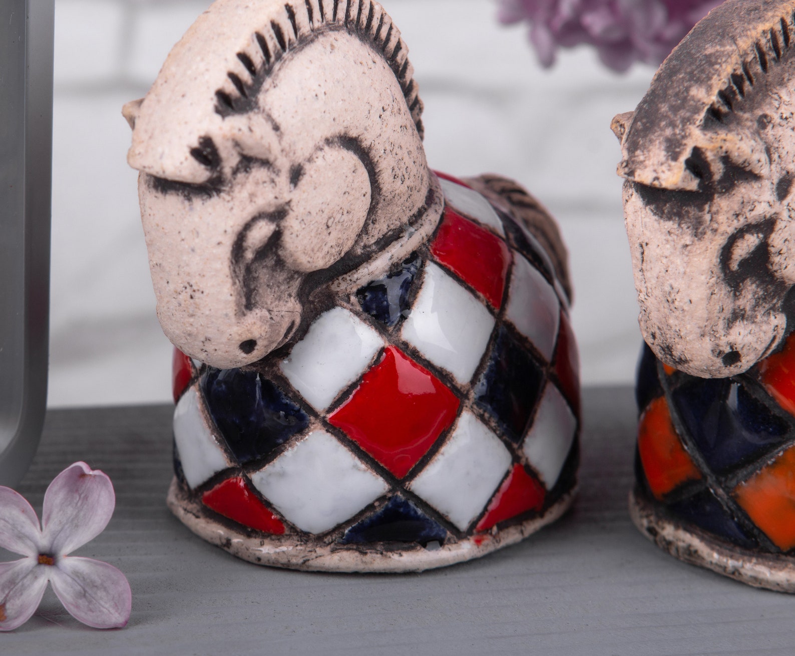 Handmade Checkered Ceramic Horse Figurine: Whimsical Shelf Decor - Etsy