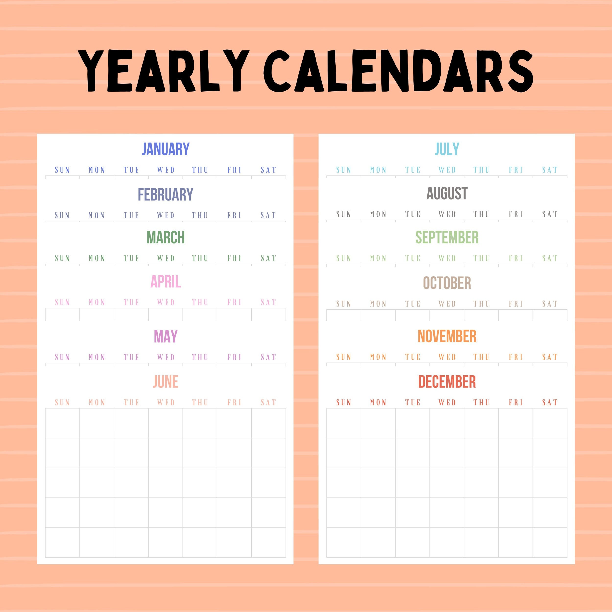 Blank Yearly Calendars, Full Year Calendars - Etsy