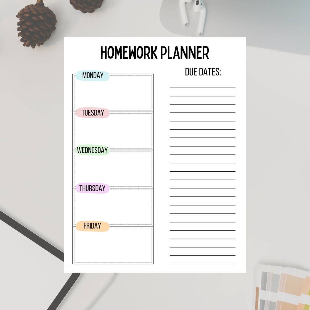 Weekly Homework Planner, School Planner - Etsy