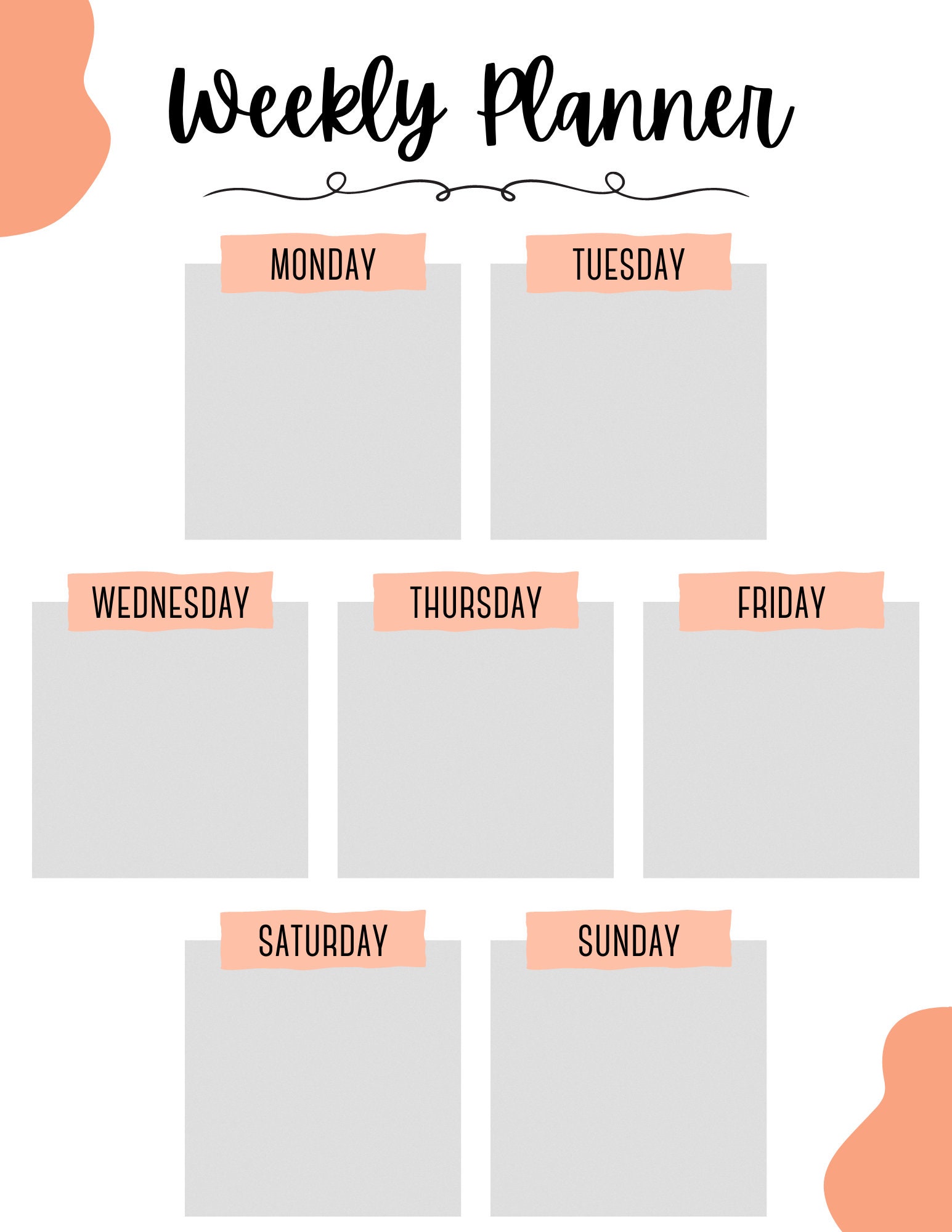 Printable Weekly Planners, Blue and Orange, Simple Planners, School ...