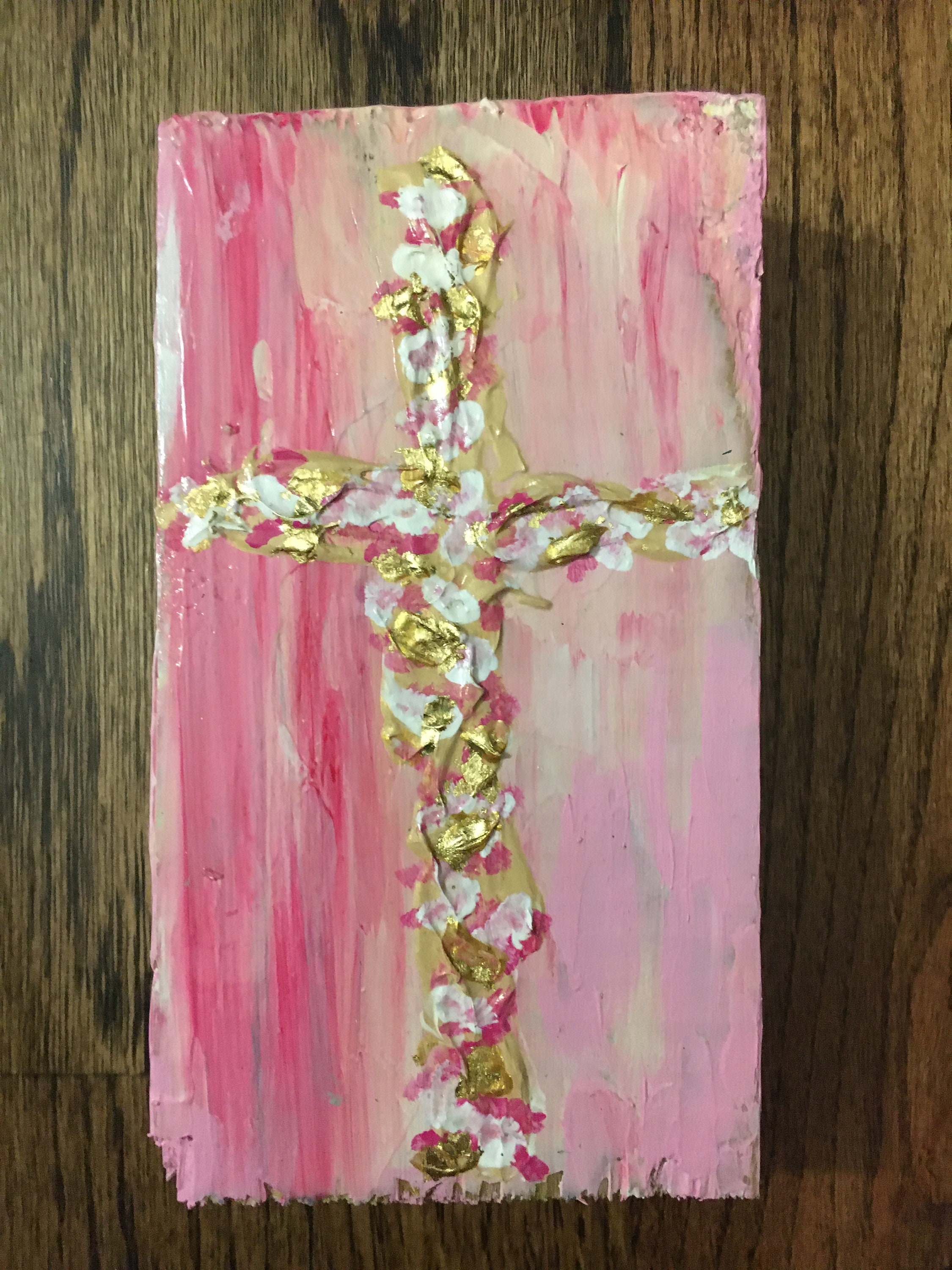 Pink Cross Painting on Wood - Etsy