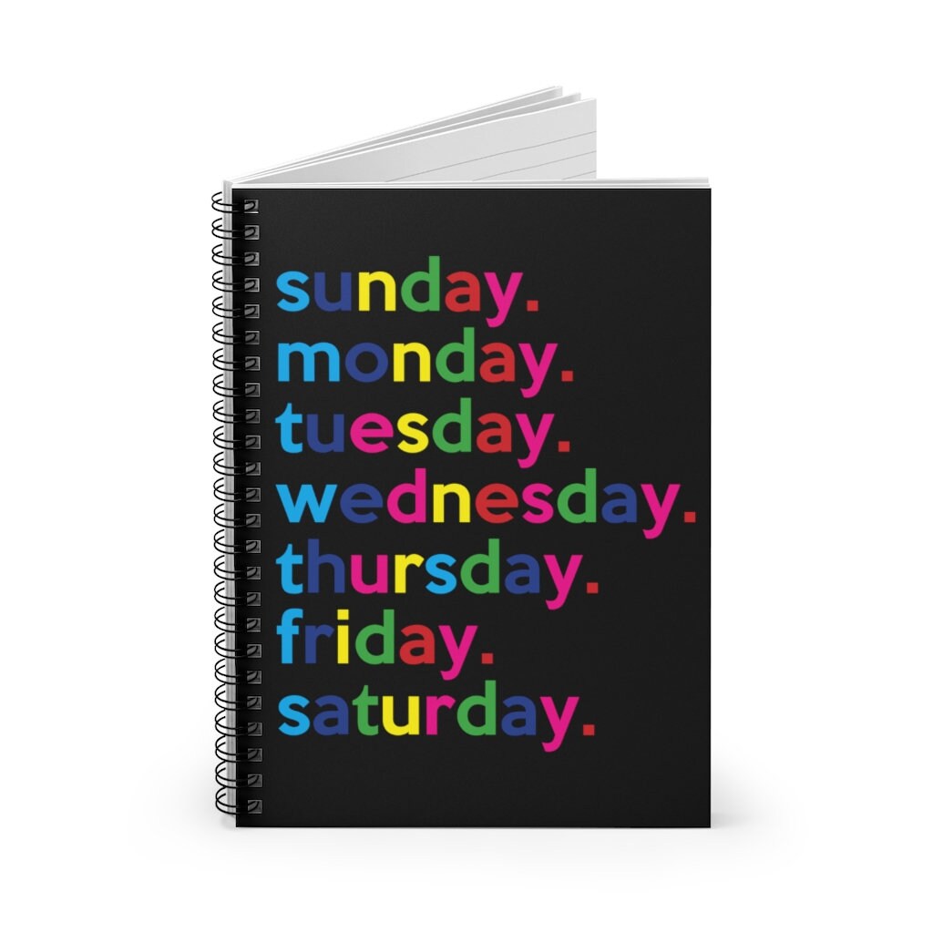 Days of the Week Writing Journal Spiral Black Notebook Office and Back ...