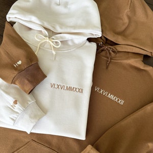Custom Embroidered Roman Numeral Hoodie, Couple Shirt Initial on Sleeve ...