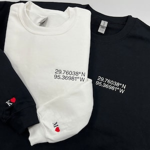 Custom Embroidered Location Coordinates Sweatshirt, Couple Shirt ...
