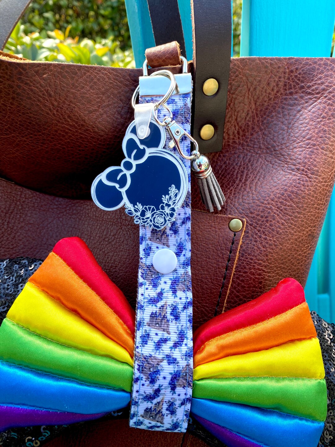 Disney Castle Ear Holder for Backpack W/ Custom Charm Floral Minnie Ear ...