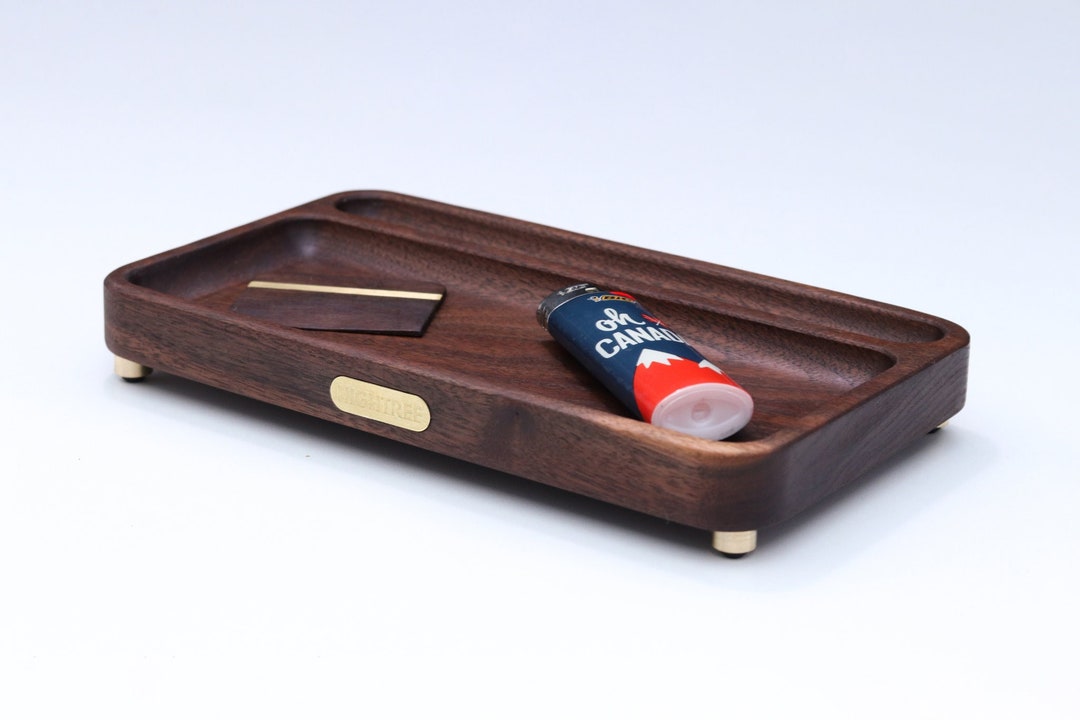 Solid Walnut Rolling Tray Set With Matching Wooden Scoop, Elegant Weed ...