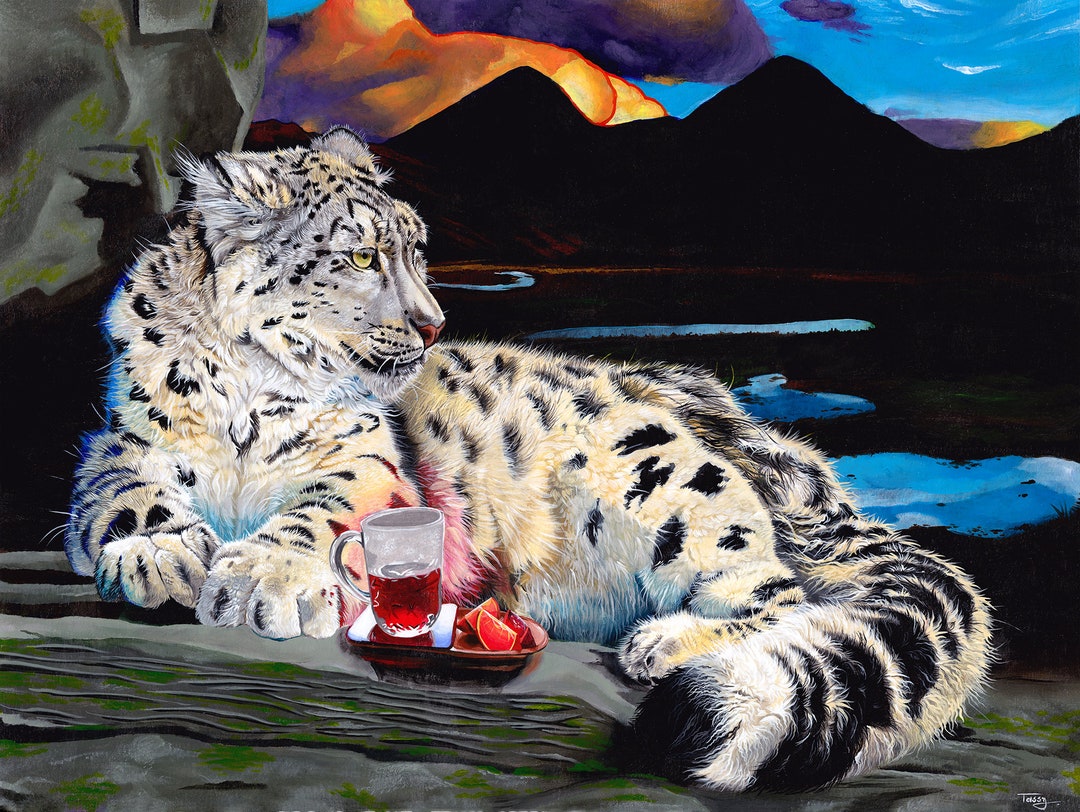 Original Snow Leopard Art Snep Surreal Landscape Animal Wall Art Still ...