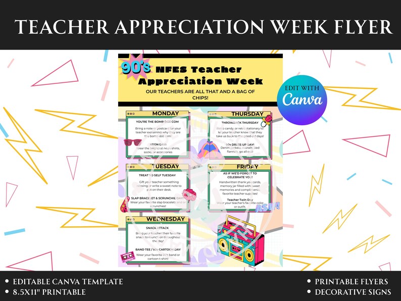 Teacher Appreciation Week Flyer Bundle - Editable & Printable Downloads ...