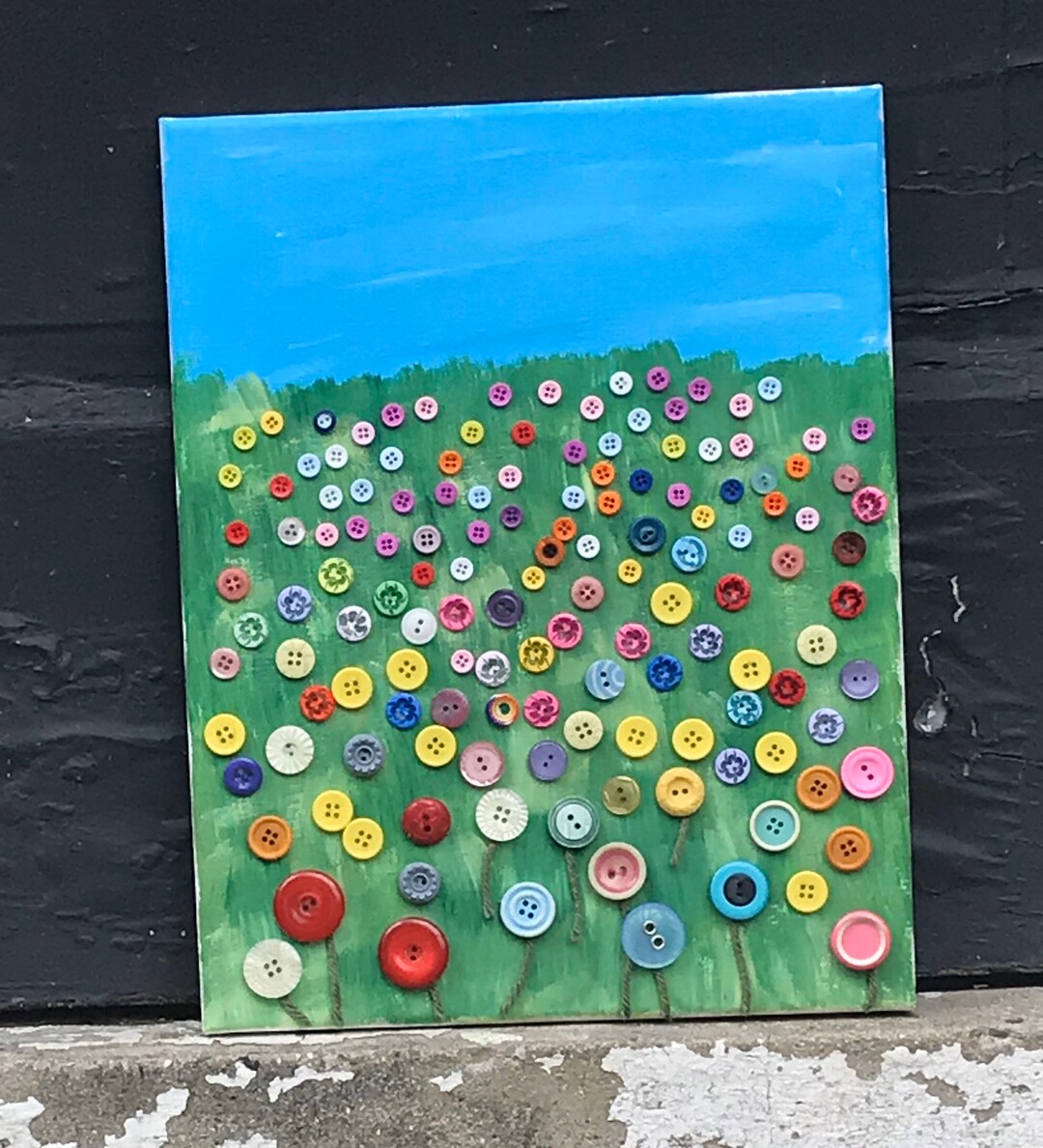 Field of Flowers Button Collage on Stretched Canvas - Etsy