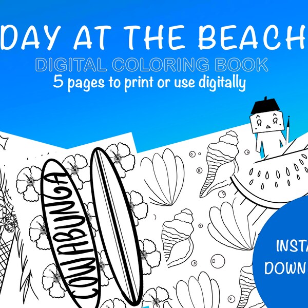 Day on the Beach Coloring Book - Etsy