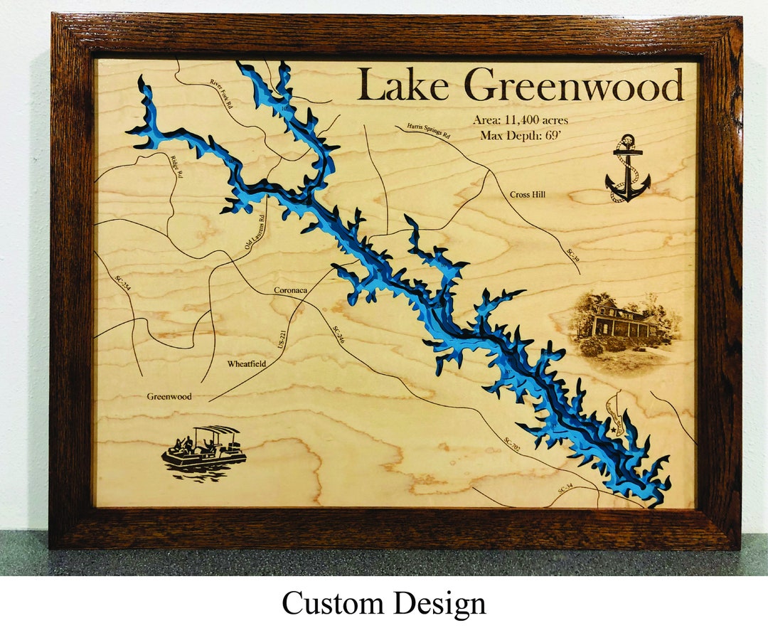 Lake Greenwood Laser Engraved 3D Map - Etsy