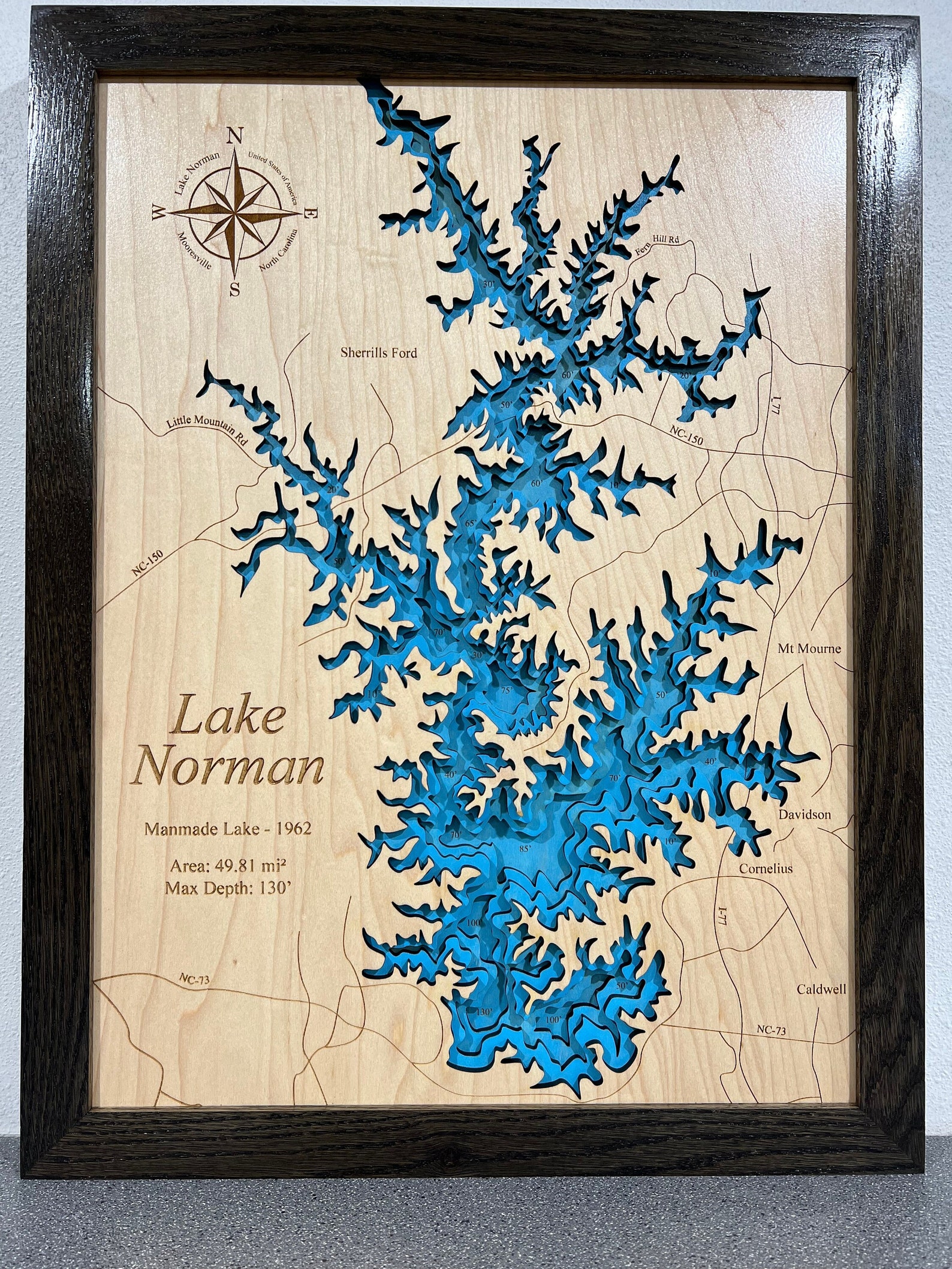 Lake Norman Laser Engraved 3D Map - Etsy
