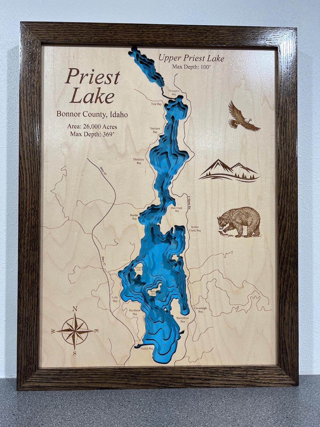 Priest Lake Laser Engraved 3D Map - Etsy