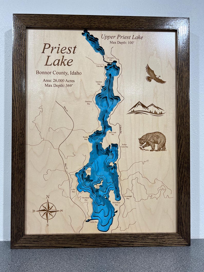 Priest Lake Laser Engraved 3D Map - Etsy